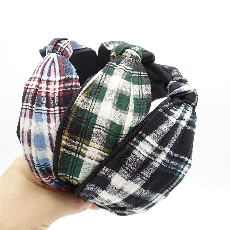 Plaid Check Headband Layered Knot Hairband Causal Woman Hair Accessory ...