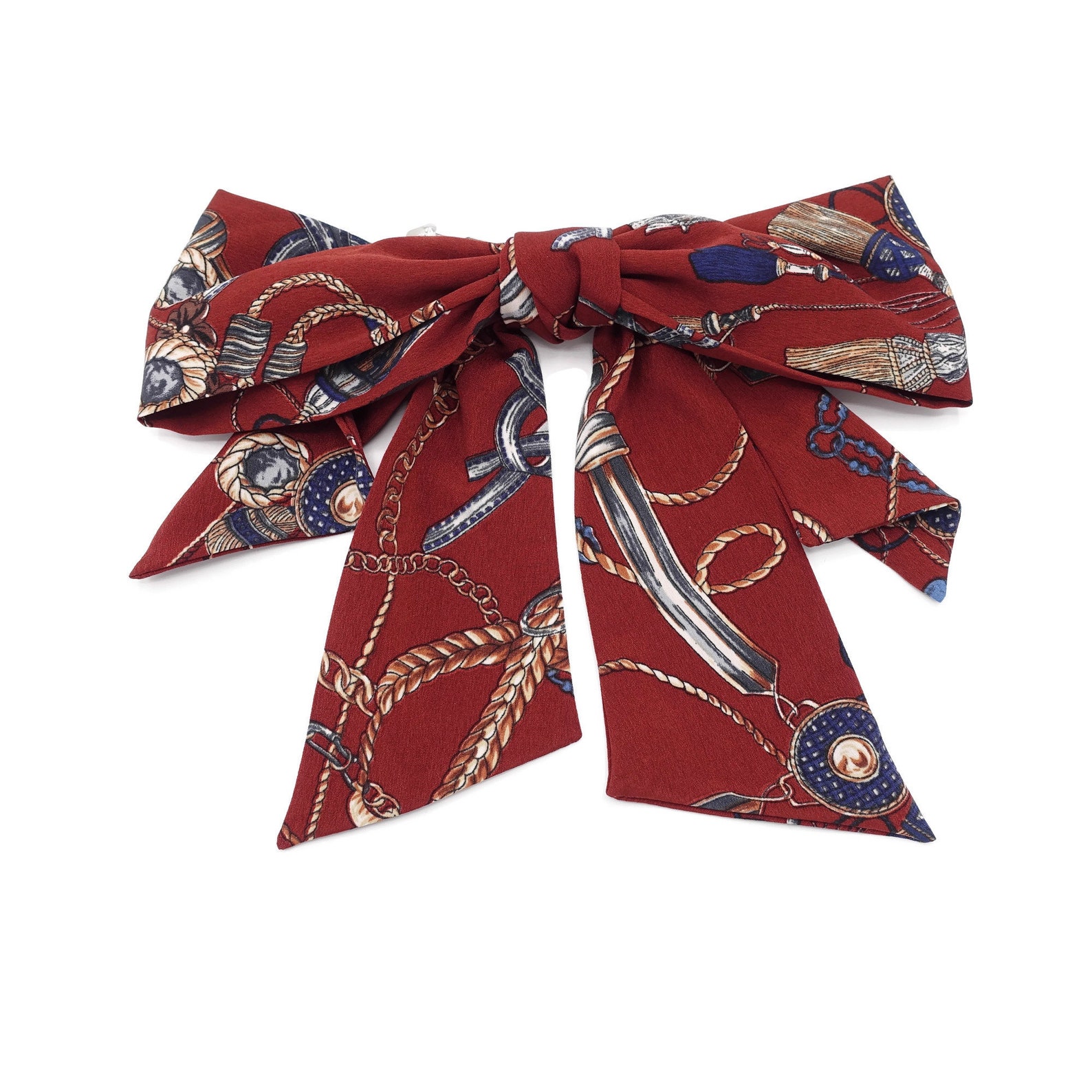 Tassel Chain Print Layered Droopy Tail Bow French Barrette - Etsy