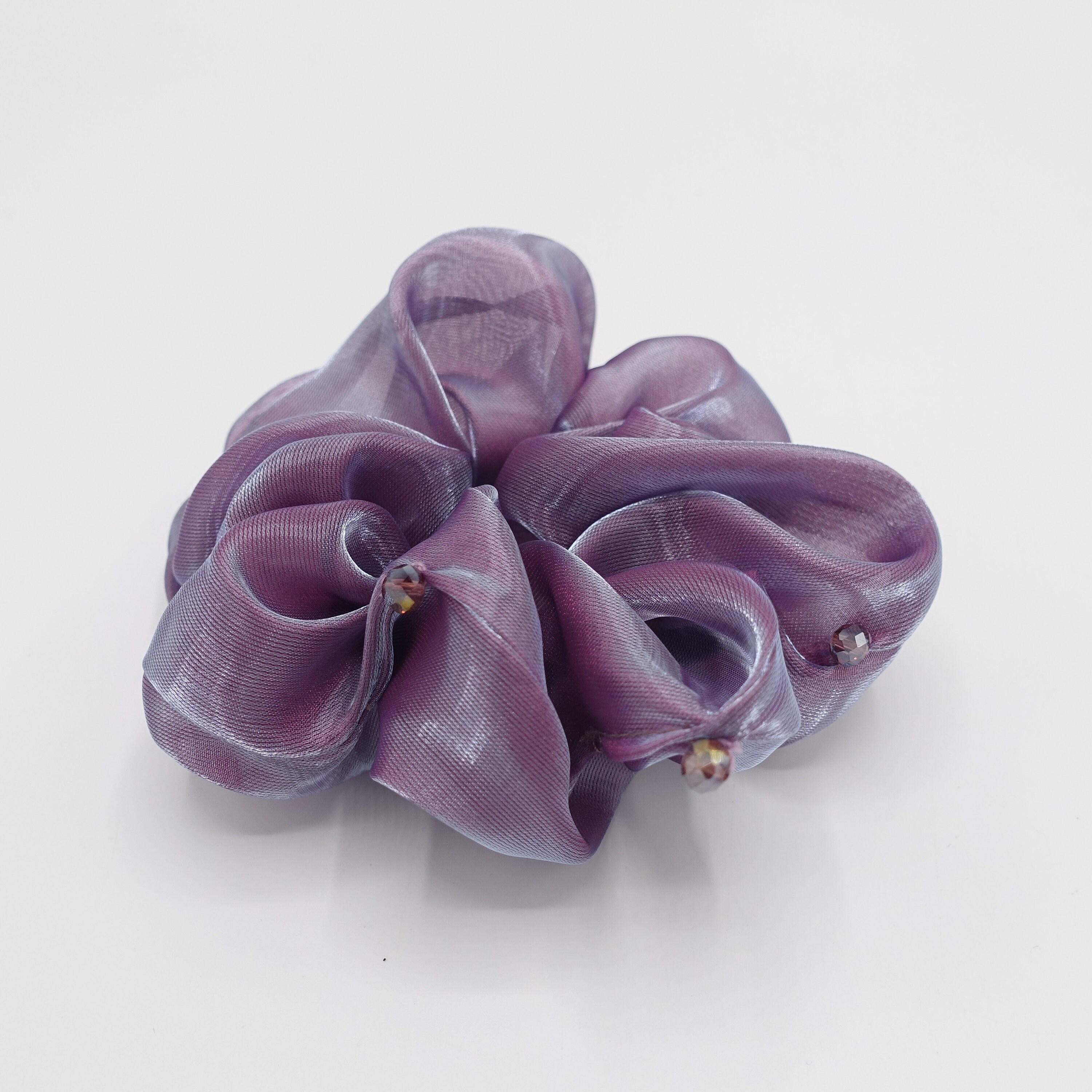 Rhinestone sewn organza scrunchies iridescent hair elastic | Etsy