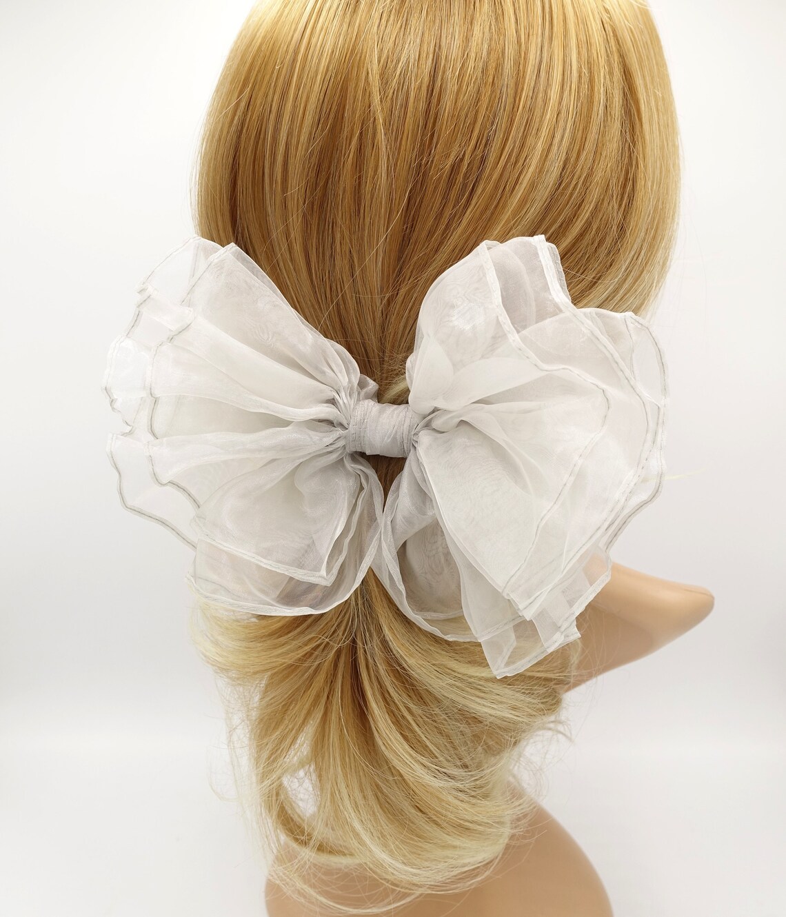 Organza Layered Hair Bow Sheer Fabric Voluminous Hair Accessory for ...