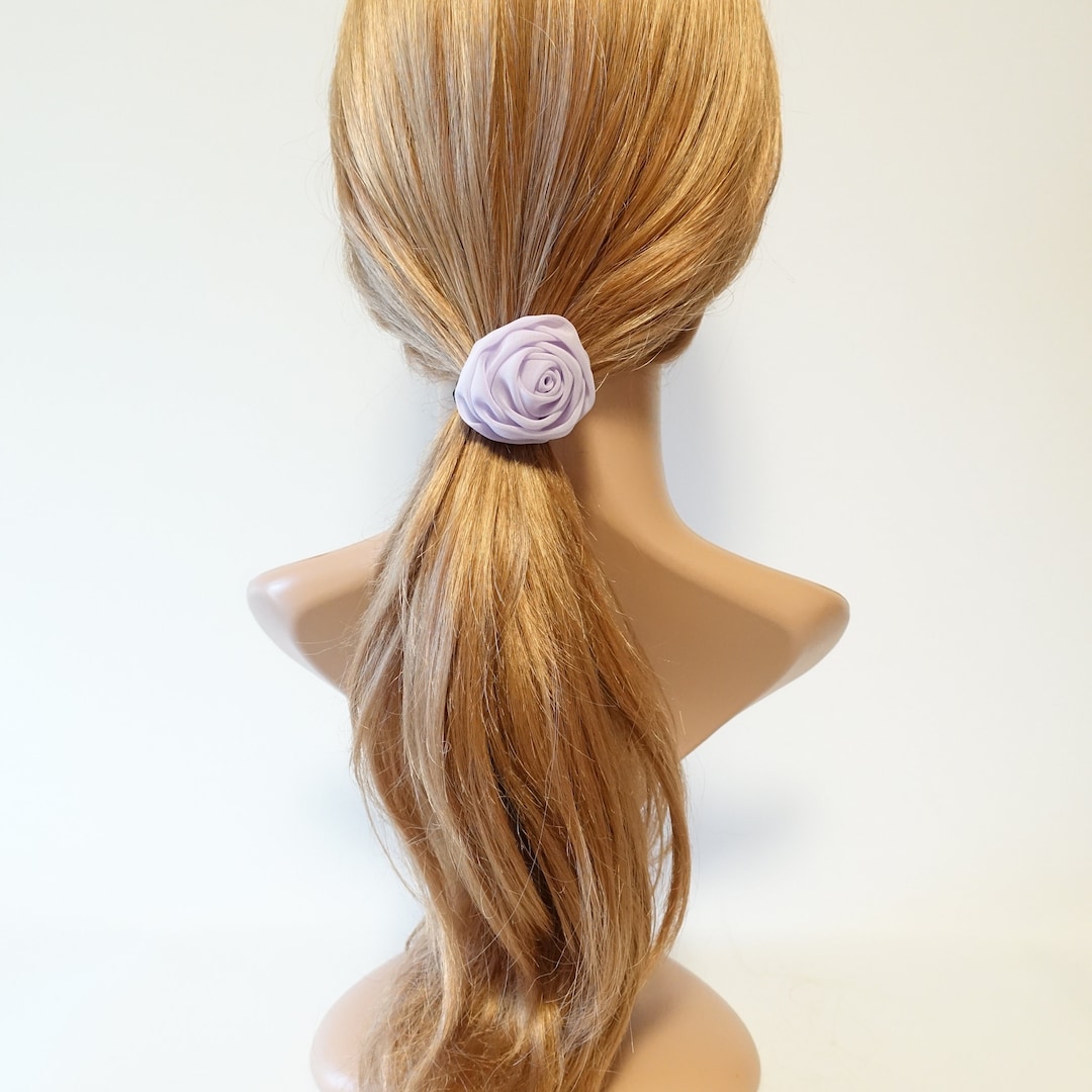 Chiffon Mini Rose Decorated Hair Elastic Ponytail Holder - Etsy