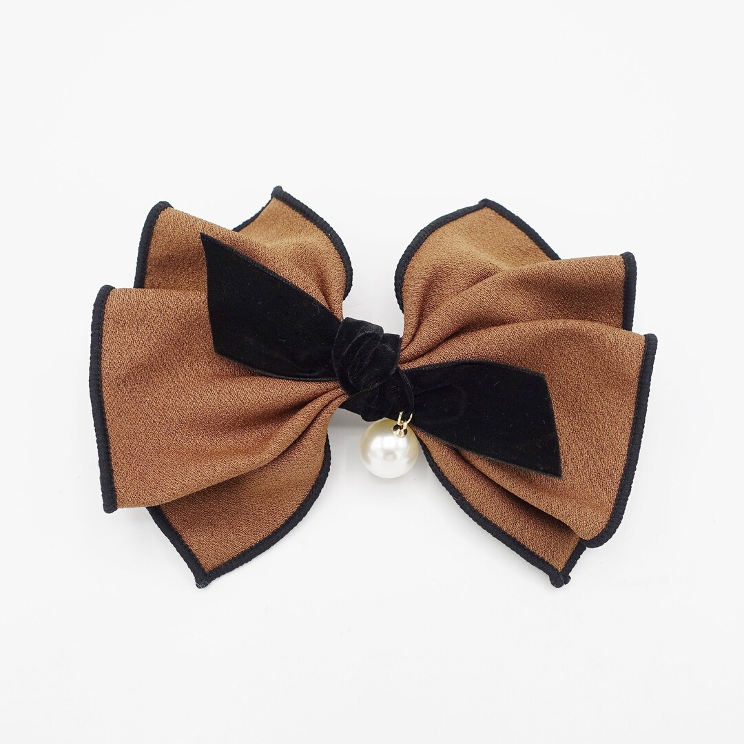 Pleated Hair Bow Velvet Strap Knot Interlocked Edge Fall Winter for ...