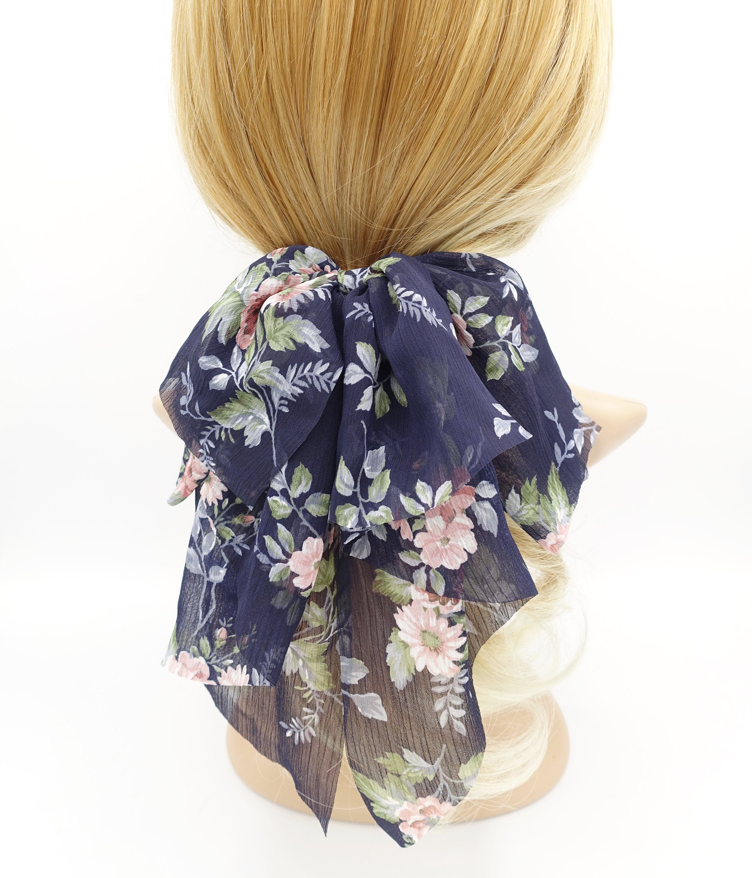 Chiffon Floral Layered Hair Bow Droopy Style Feminine Accessory for ...