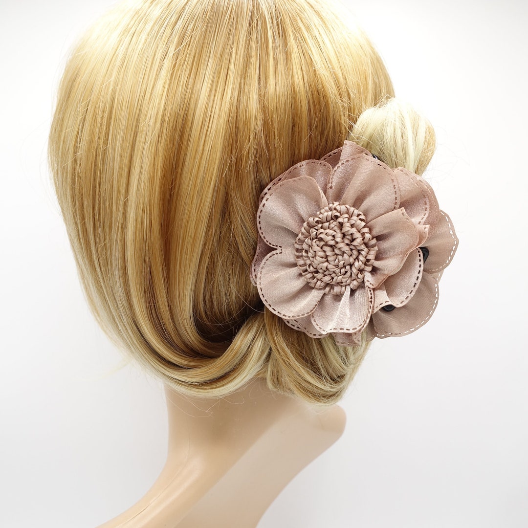 Flower Hair Claw Double Layered Petal Pistil Flower Hair Clamp Women ...