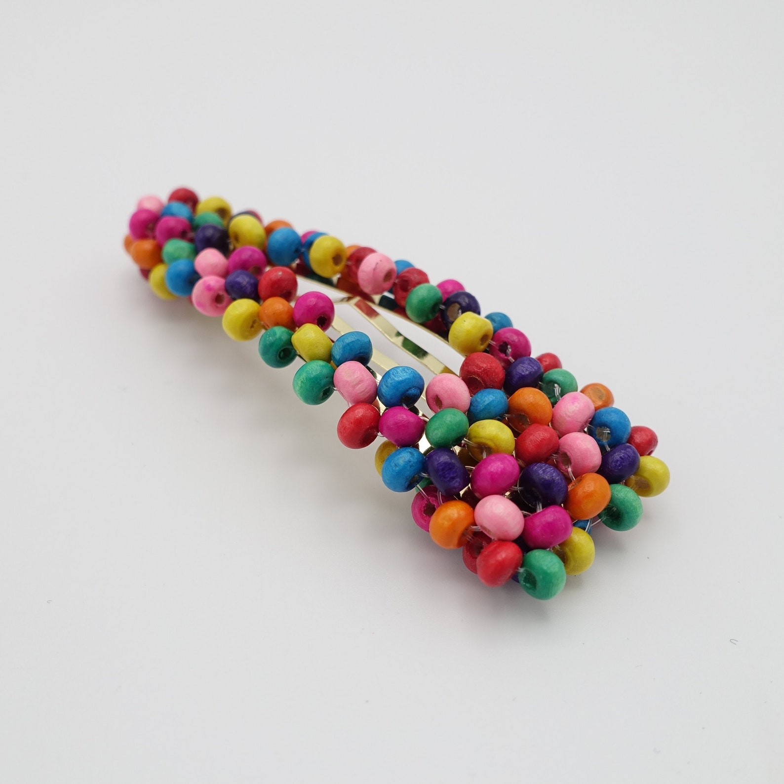 Rainbow Crystal Beaded Snap Clip Wood Embellished Hair Clip - Etsy