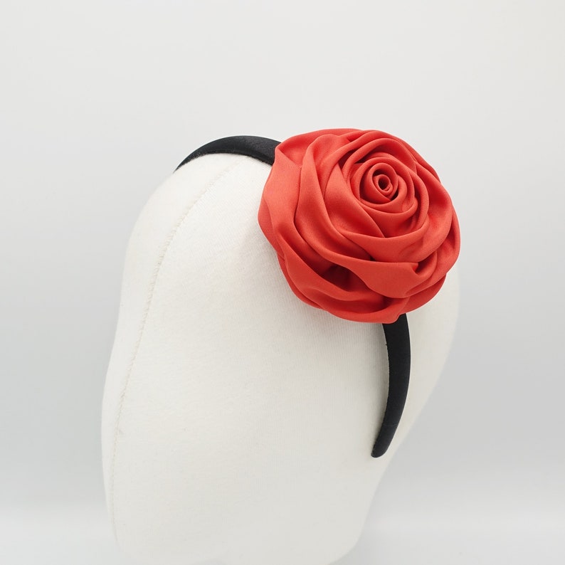 Satin Rose Decorated Black Satin Headband Flower Hairband | Etsy