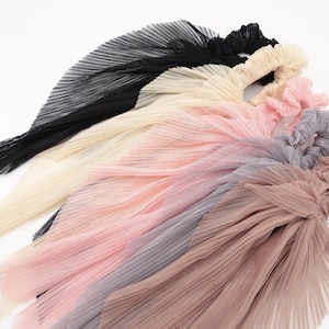 Mesh Pleated Long Tail Scrunchies Bow Knot Scrunchie Women Elastic Hair ...