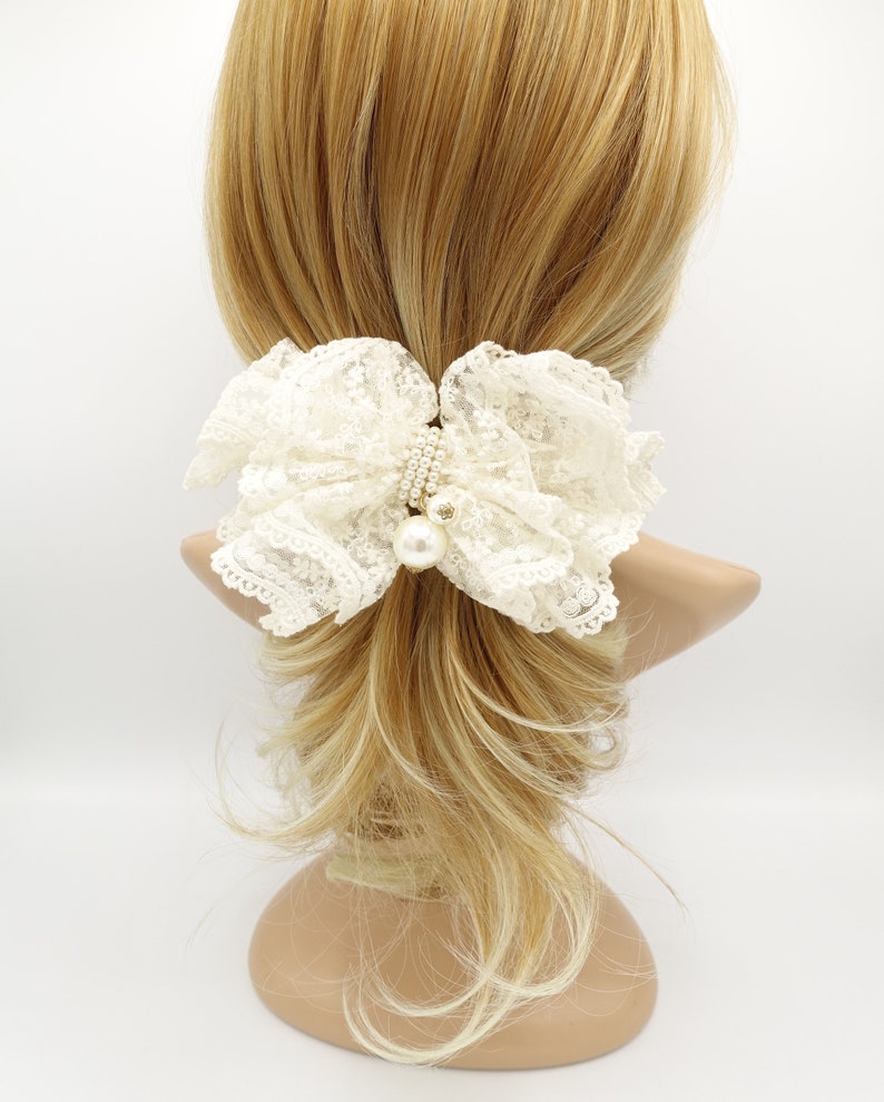 Floral lace layered bow french hair barrette elegant women | Etsy