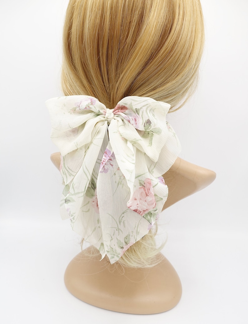 Chiffon Flower Print Bow Droopy Floral Layered Style Bow Hair - Etsy