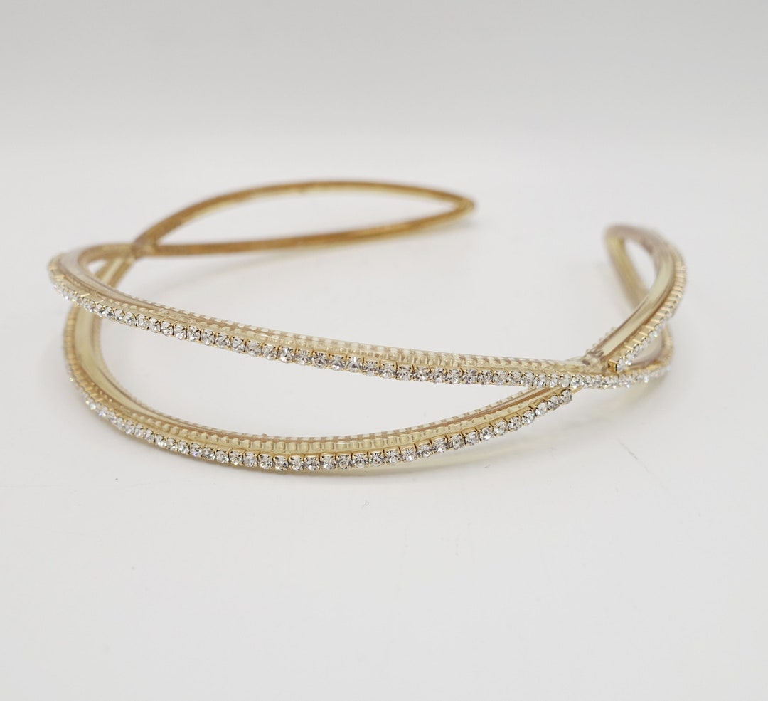 Double Cross Headband Rhinestone Chain Embellished Acrylic Double ...