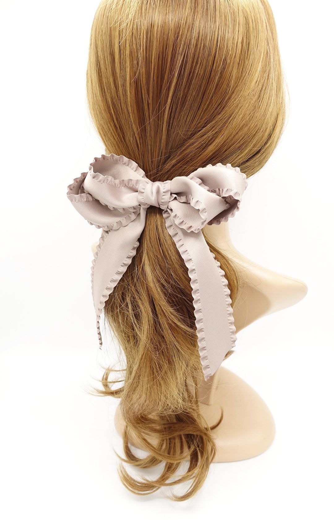 Long Tail Satin Hair Bow: Frill Edge Barrette - Etsy
