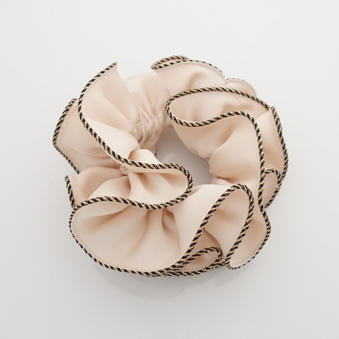Dazzling Golden Thread Trim Satin Scrunchies Women Unique Hair Elastic ...