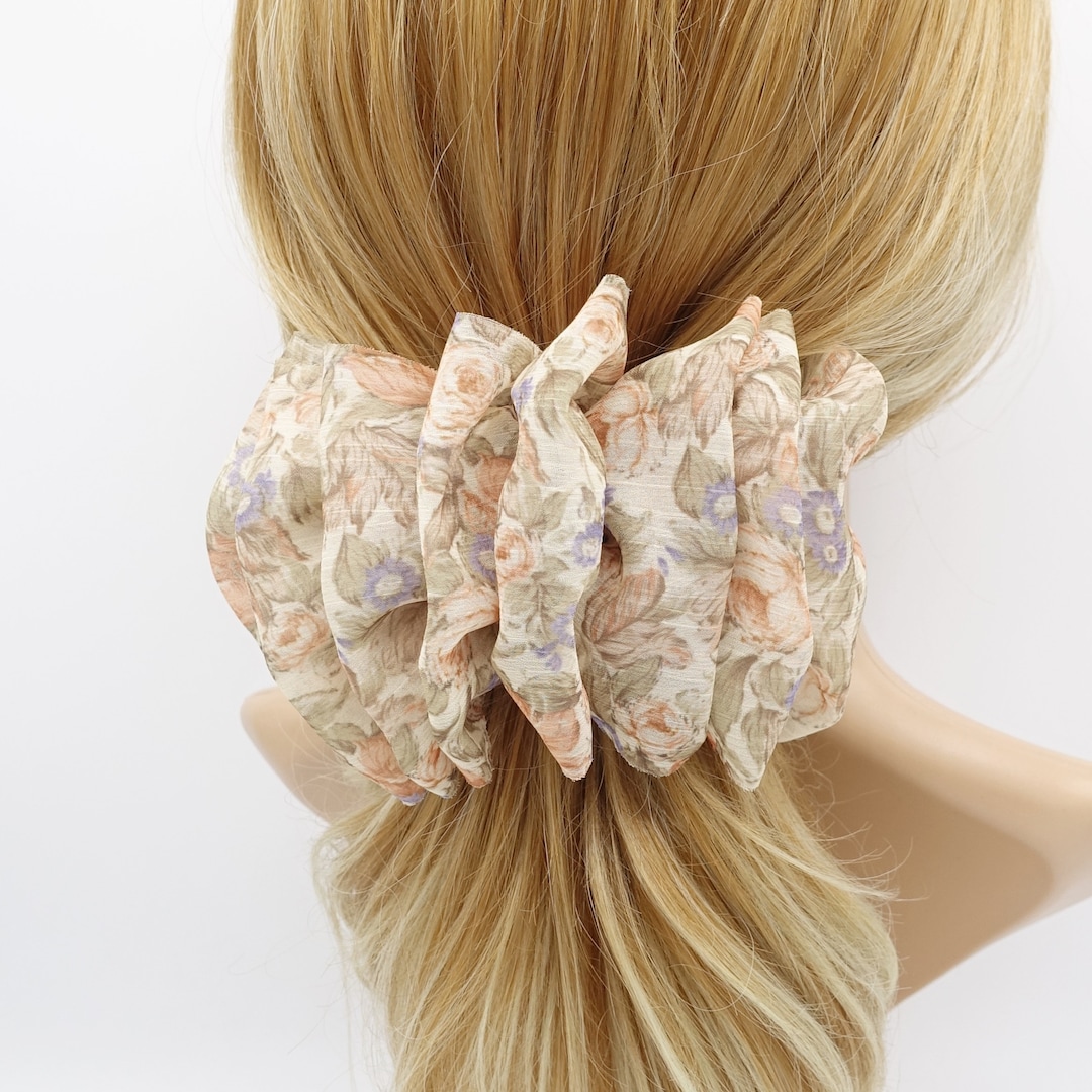 Floral Chiffon Ruffle Flower Hair Barrette Woman Hair Accessory - Etsy