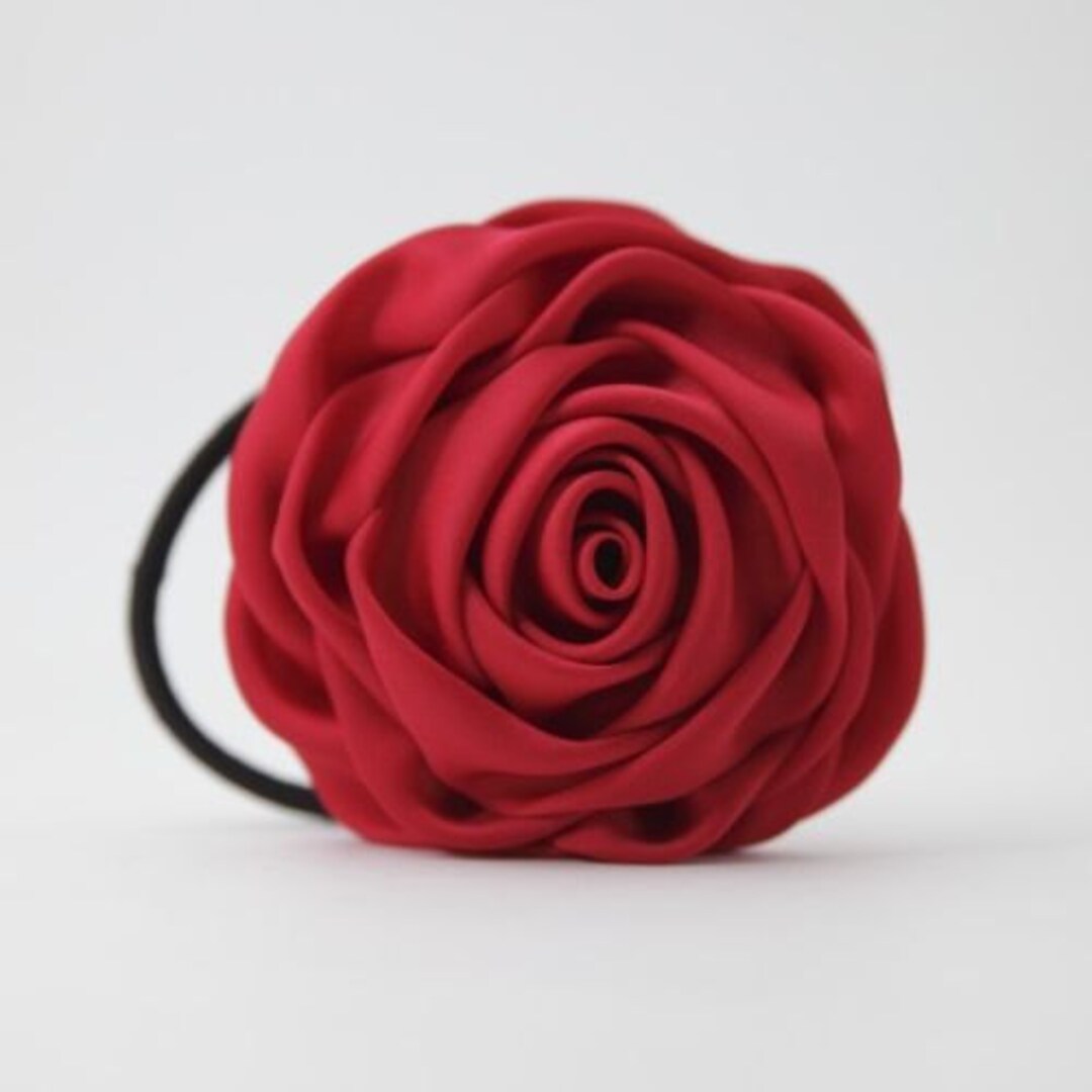 Handmade Satin Fabric Simple Rose Elastic Band Ponytail Holder Women ...