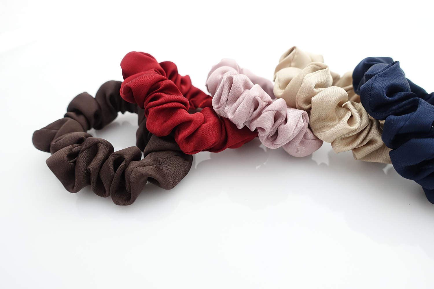 A Set of 6 Thin Satin Scrunchies Ponytail Holder Women Scrunchie Pack ...