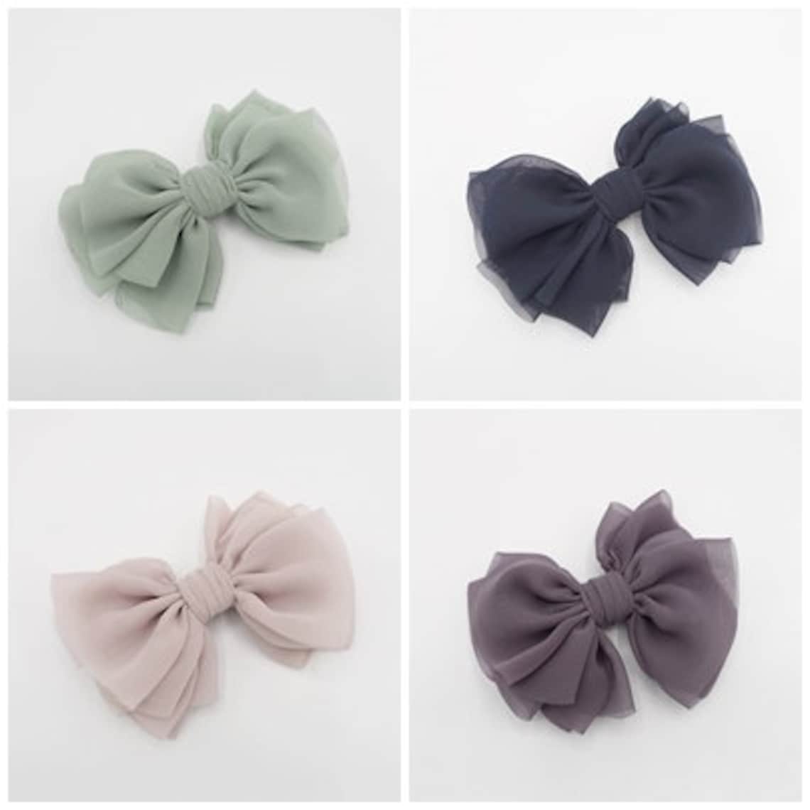 Chiffon pleated hair bow multi-layered Spring Summer basic | Etsy