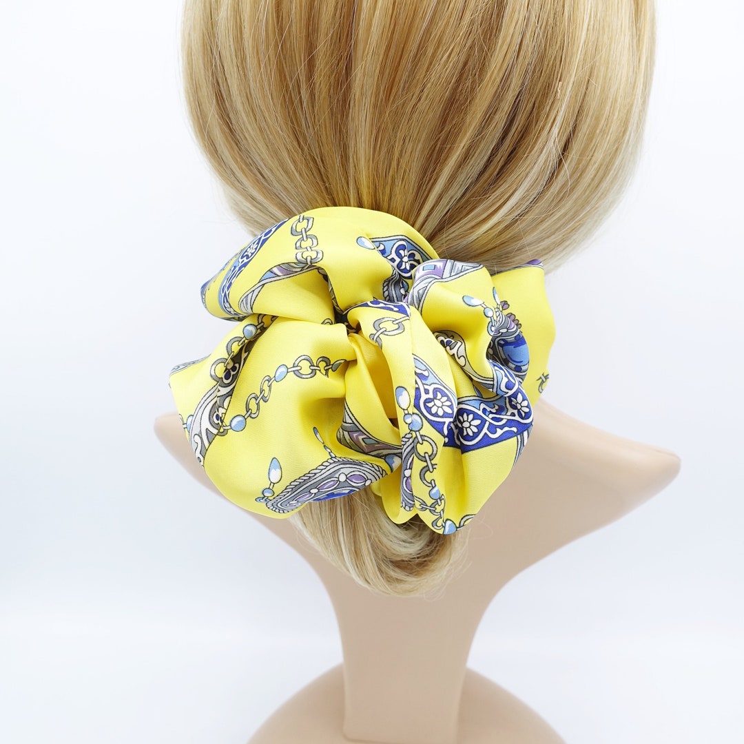Oversized Satin Scrunchies Chain Tassel Print Large Hair Elastic ...
