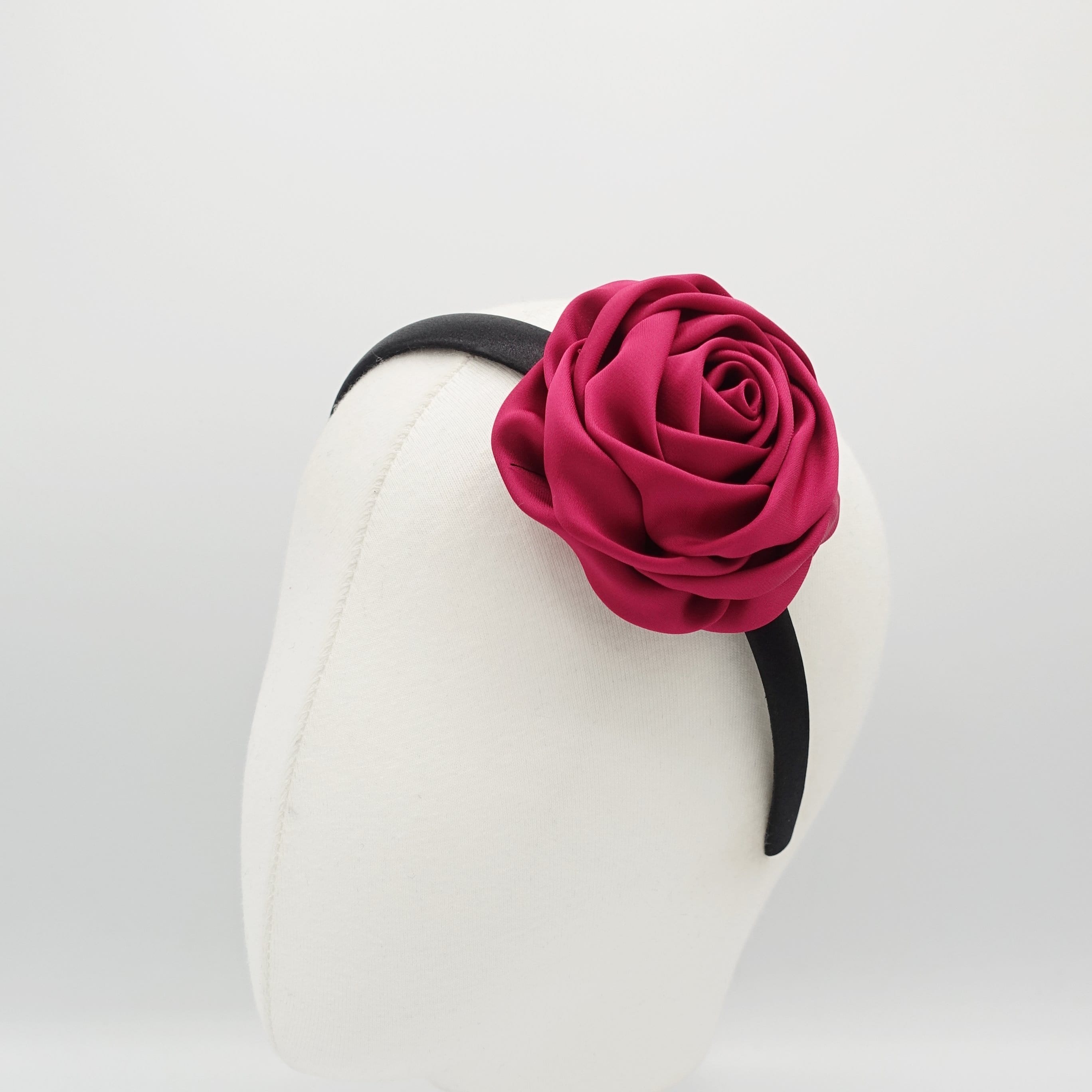 Satin rose decorated black satin headband flower hairband | Etsy