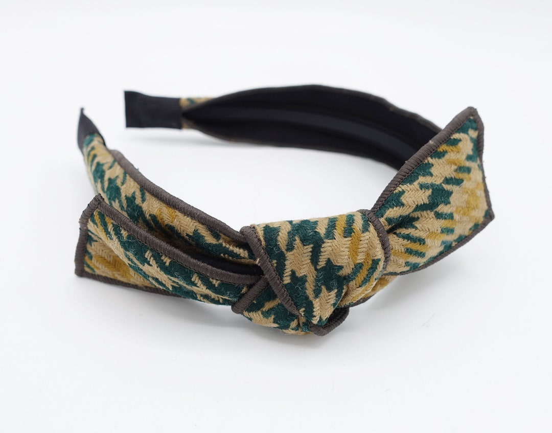 Houndstooth Embroidered Bow Knot Headband Wired Hair Accessory for ...