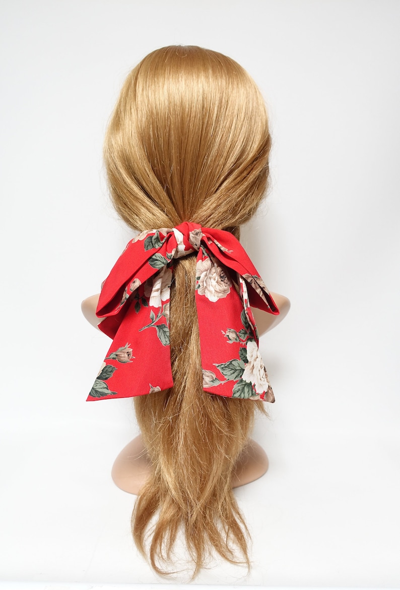 Big Flower Print Pattern Layered Droopy Tail Bow French Barrette ...