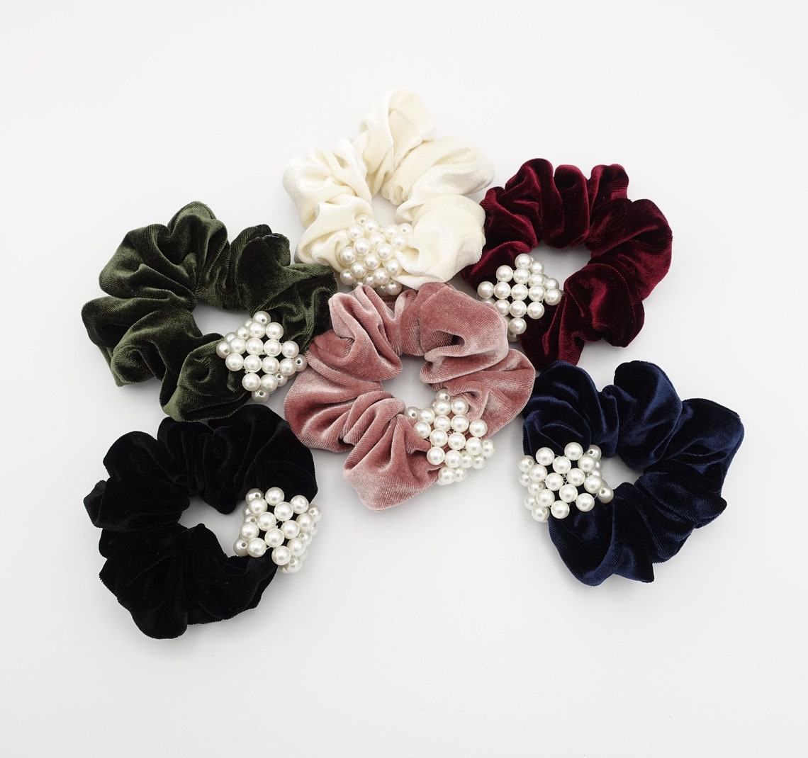 Pearl Embellished Velvet Scrunchies Women Scrunchy Hair | Etsy