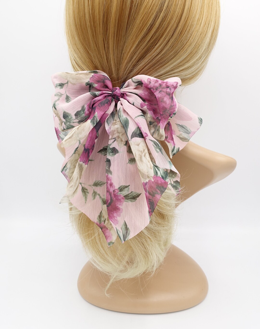 Big Floral Chiffon Hair Bow Feminine Hair Accessory - Etsy