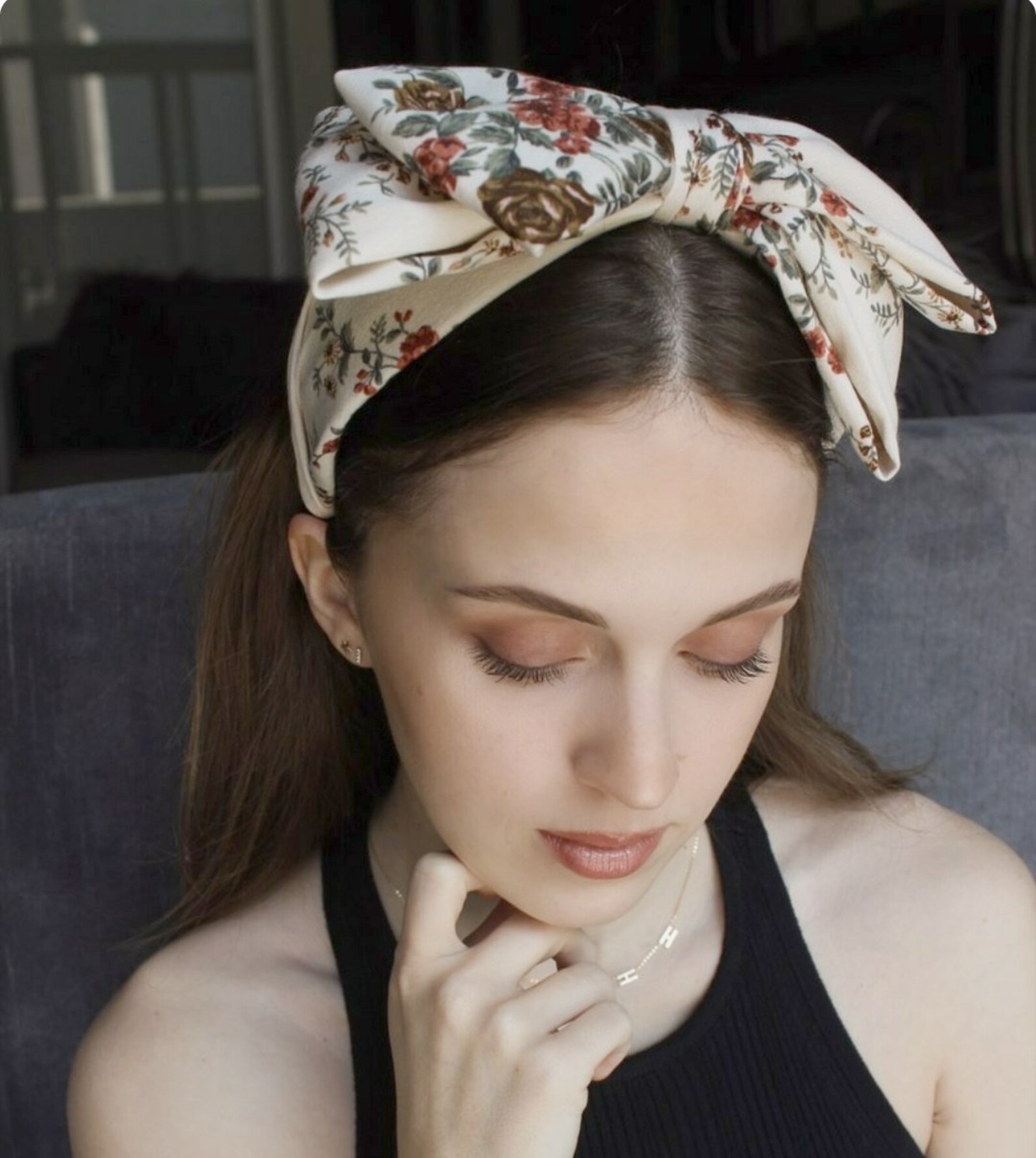 Floral Double Layered Bow Headband Big Bow Hairband Hair | Etsy