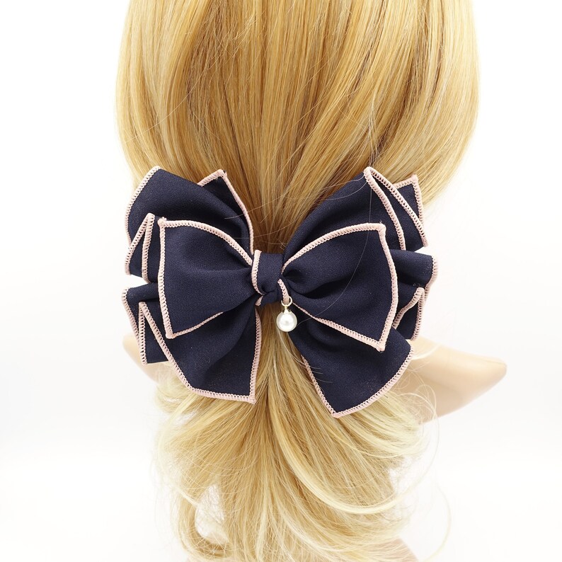 Double Colored Edge Hair Bow Pleated Women Hair Accessory - Etsy