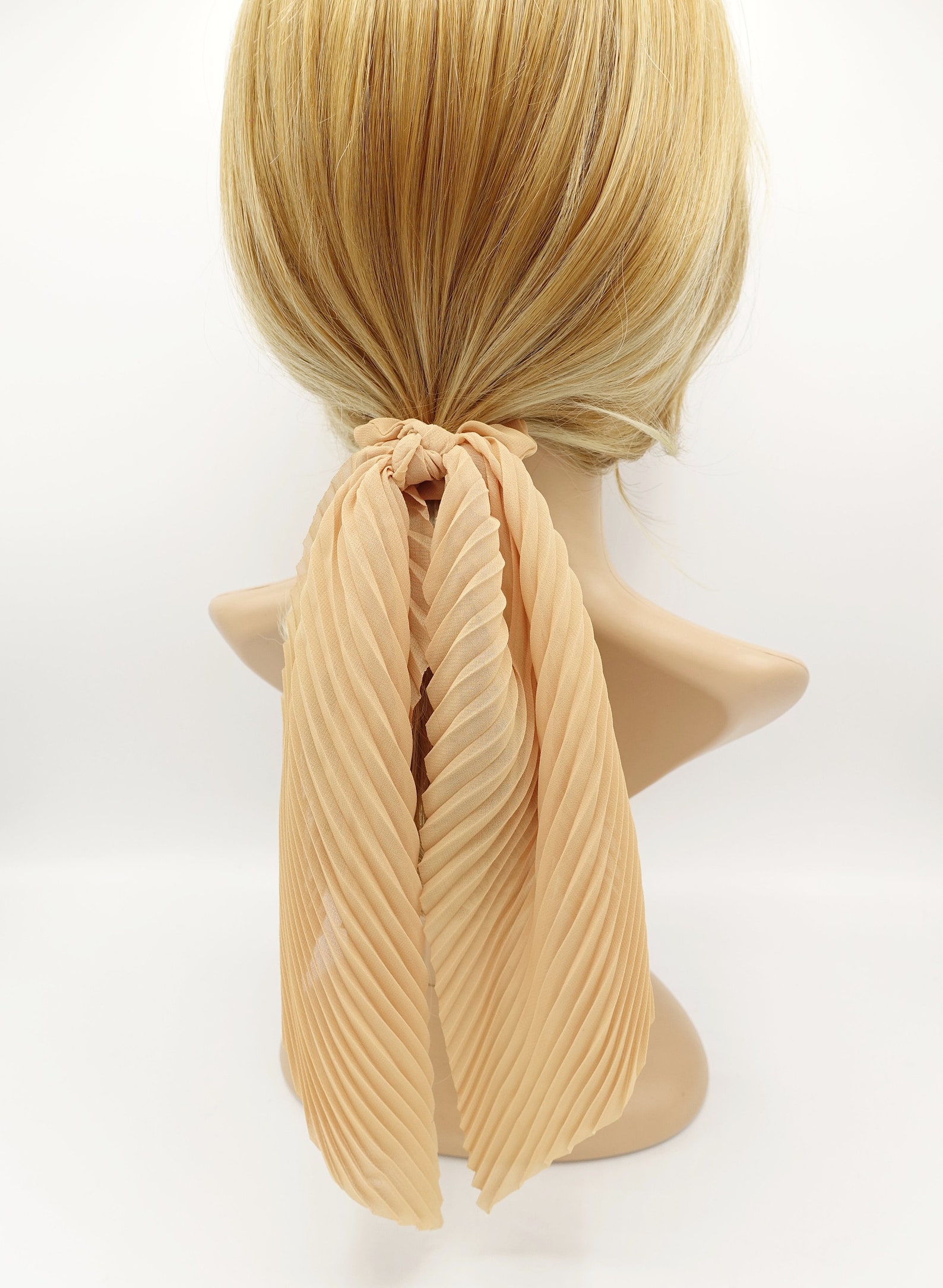 Pleated Scrunchies Chiffon Bow Long Tail Scarf Hair Tie Scrunchie Women ...