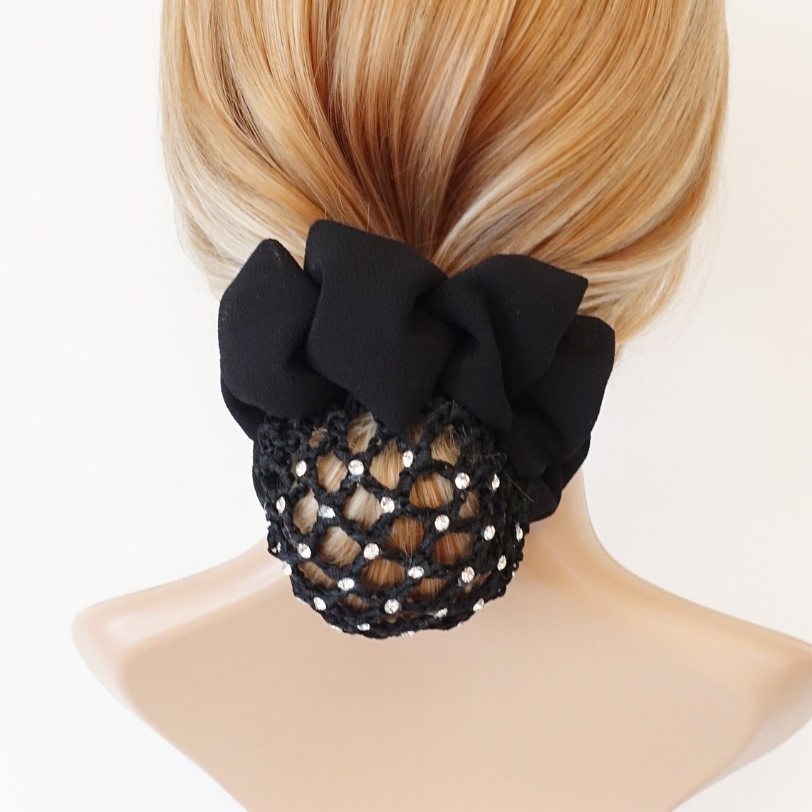 Rhinestone Bun Net Chiffon Decorated Snood Hair Claw Women - Etsy