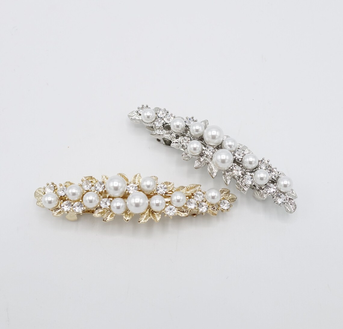 Pearl rhinestone embellished stem half french barrette women | Etsy