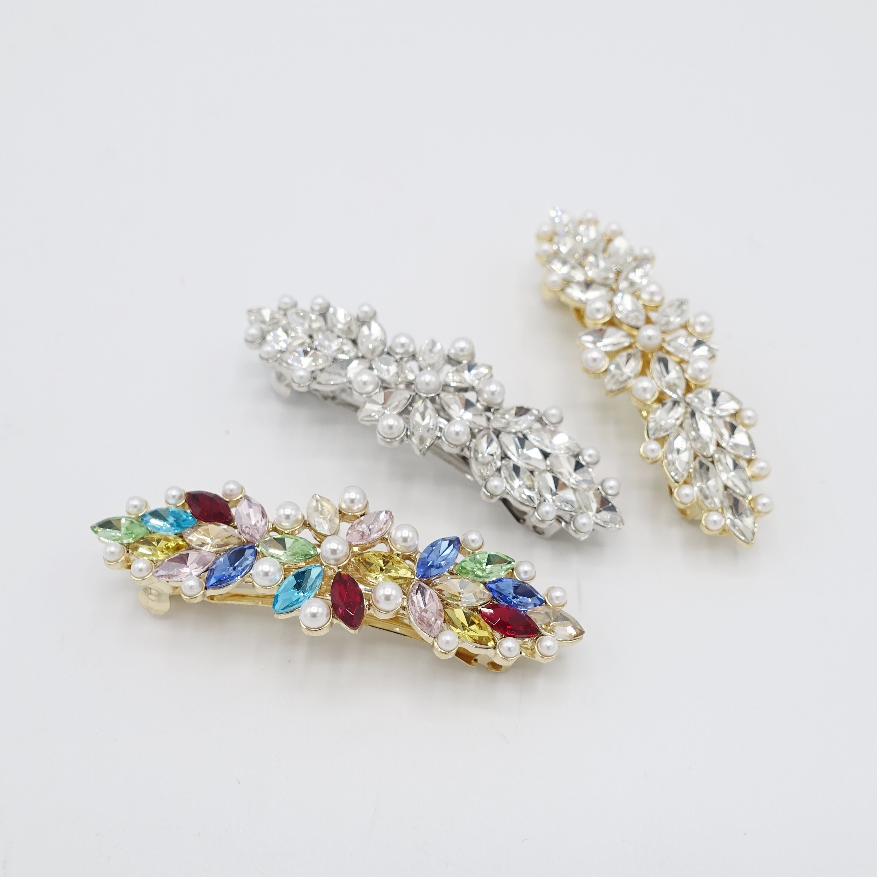 Bling rhinestone pearl hair barrette flower petal side hair | Etsy