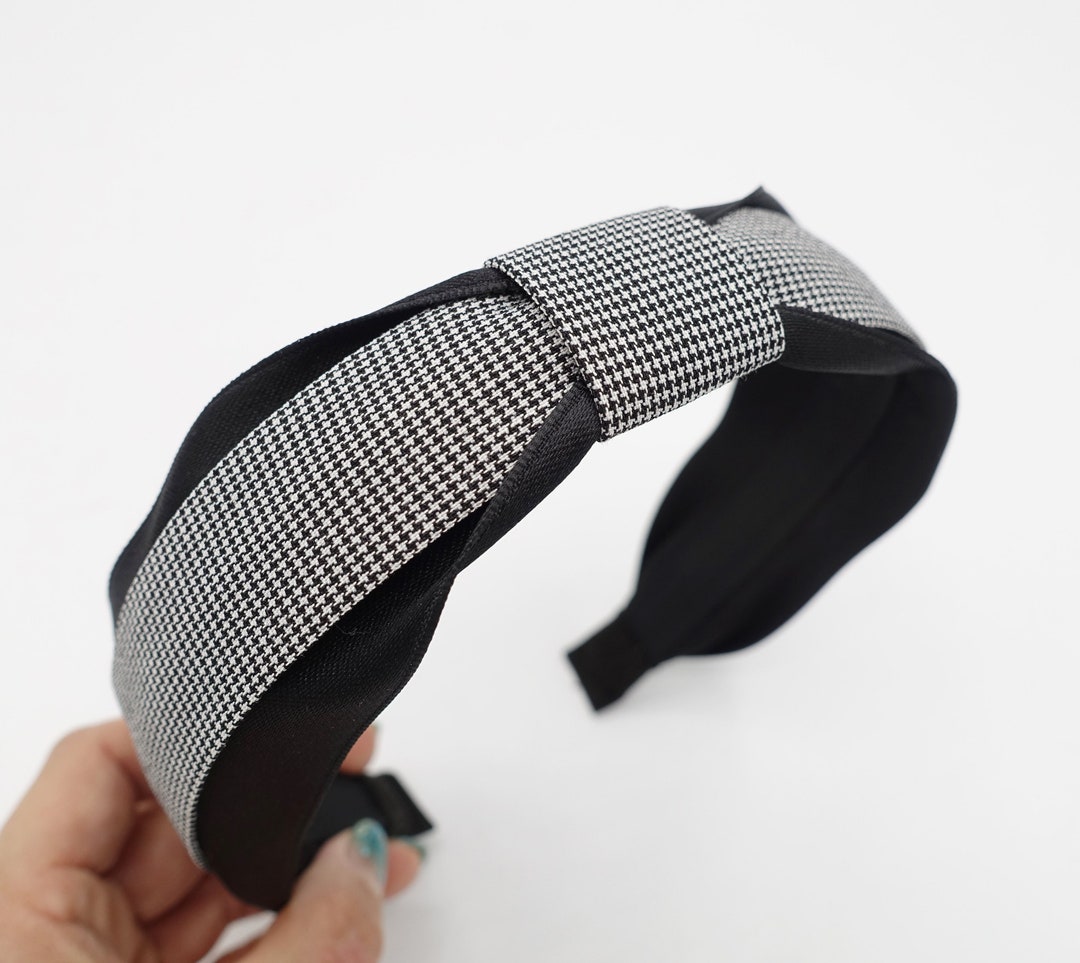 Black Gingham Check Headband Flat Knot Hairband Women Hair Accessory - Etsy