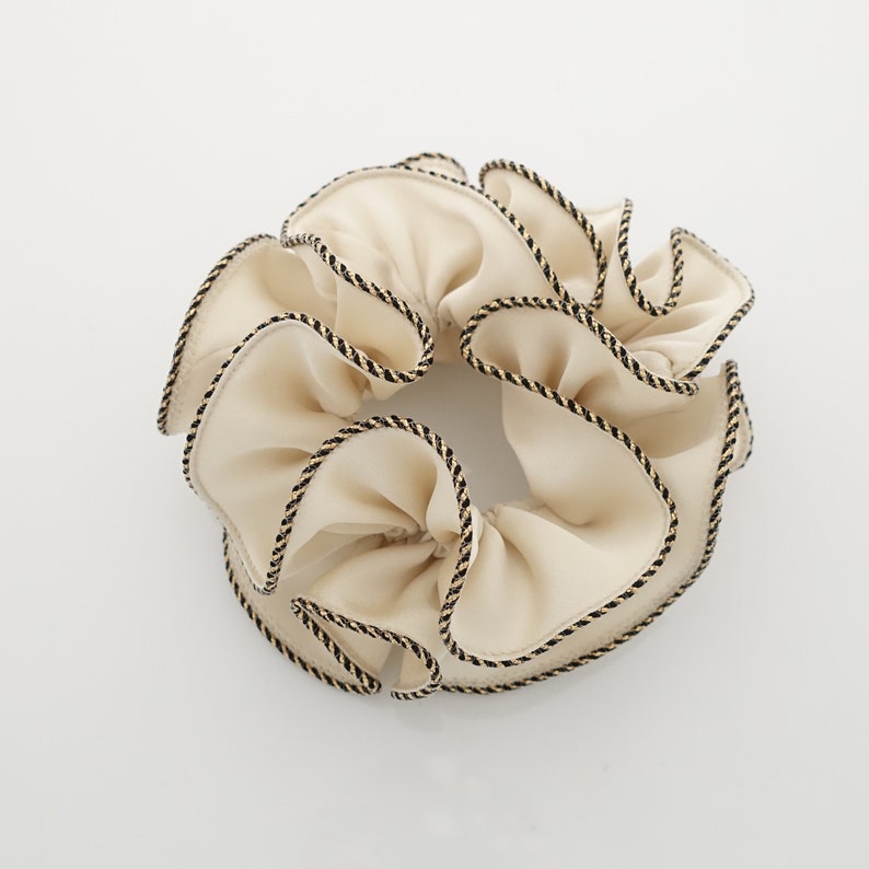 Dazzling Golden Thread Trim Satin Scrunchies Women Unique Hair Elastic ...