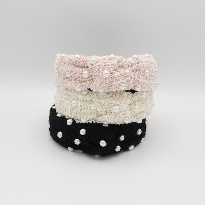 Tweed Headband Faux Pearl Decorated Fashion Head Band for - Etsy