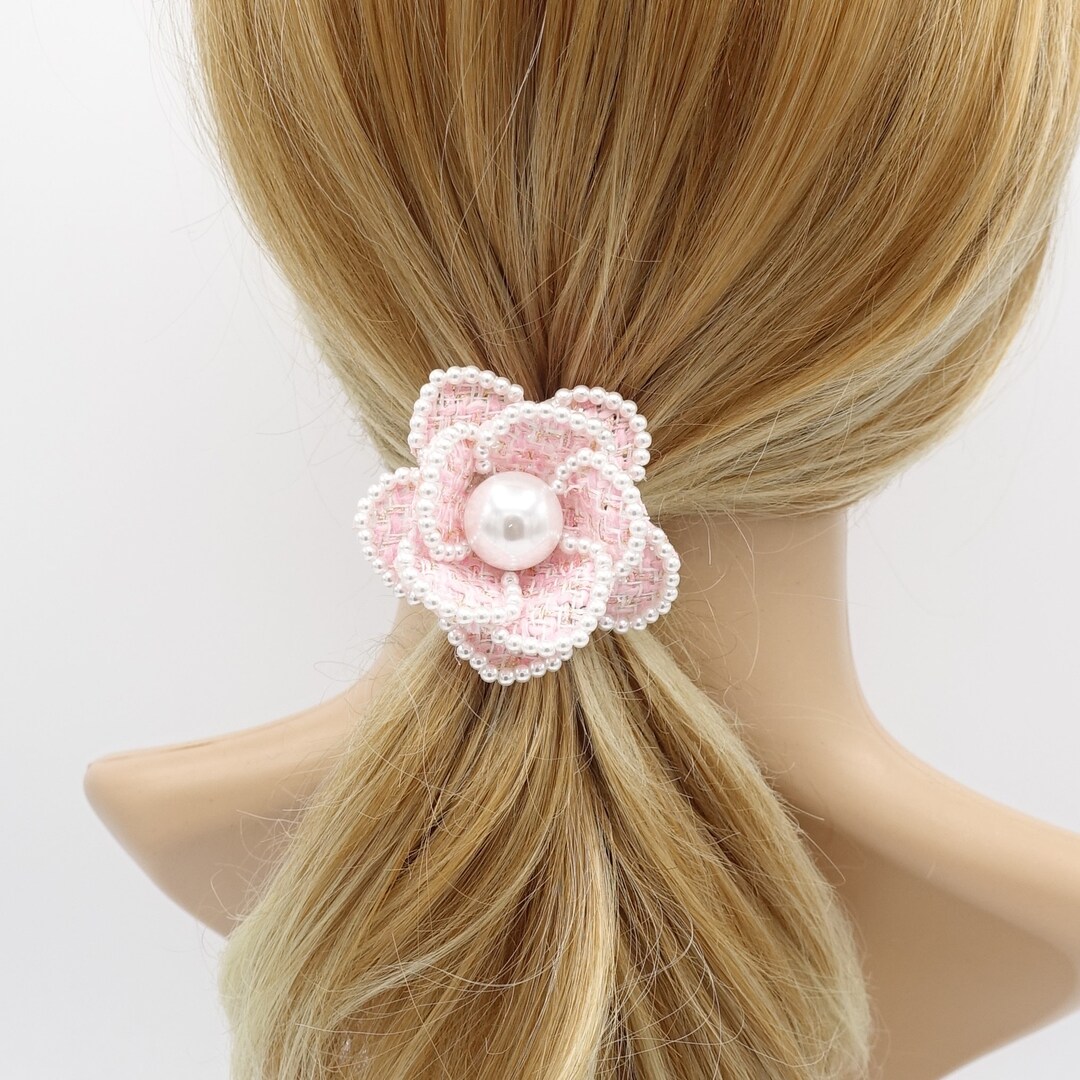 Camellia Scrunchies, Pearl Flower Hair Ties, Flower Scrunchies for ...
