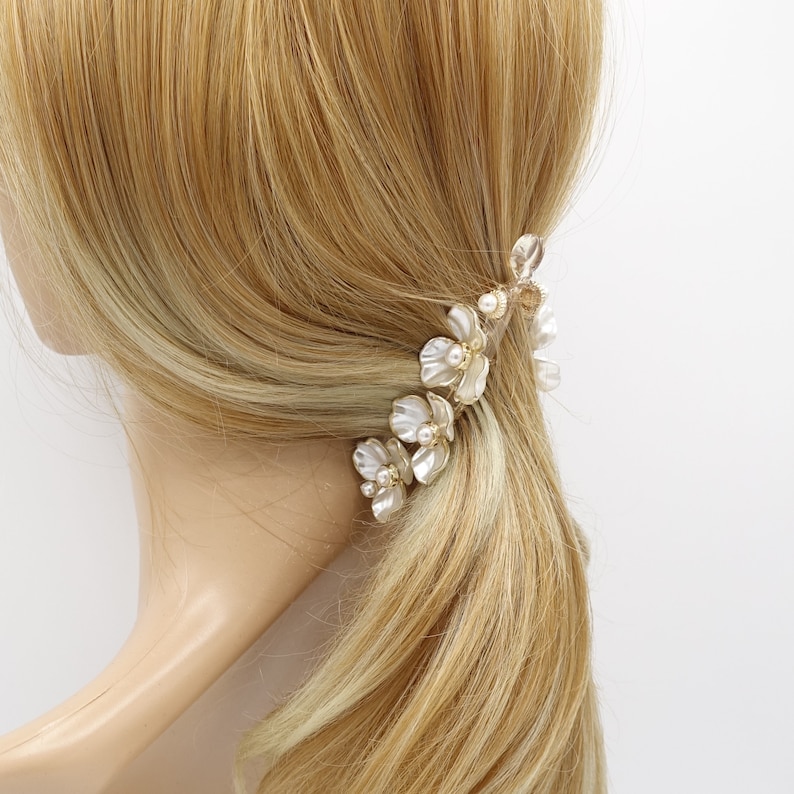 Pearl Flower Banana Hair Clip: Elegant Hair Accessory - Etsy