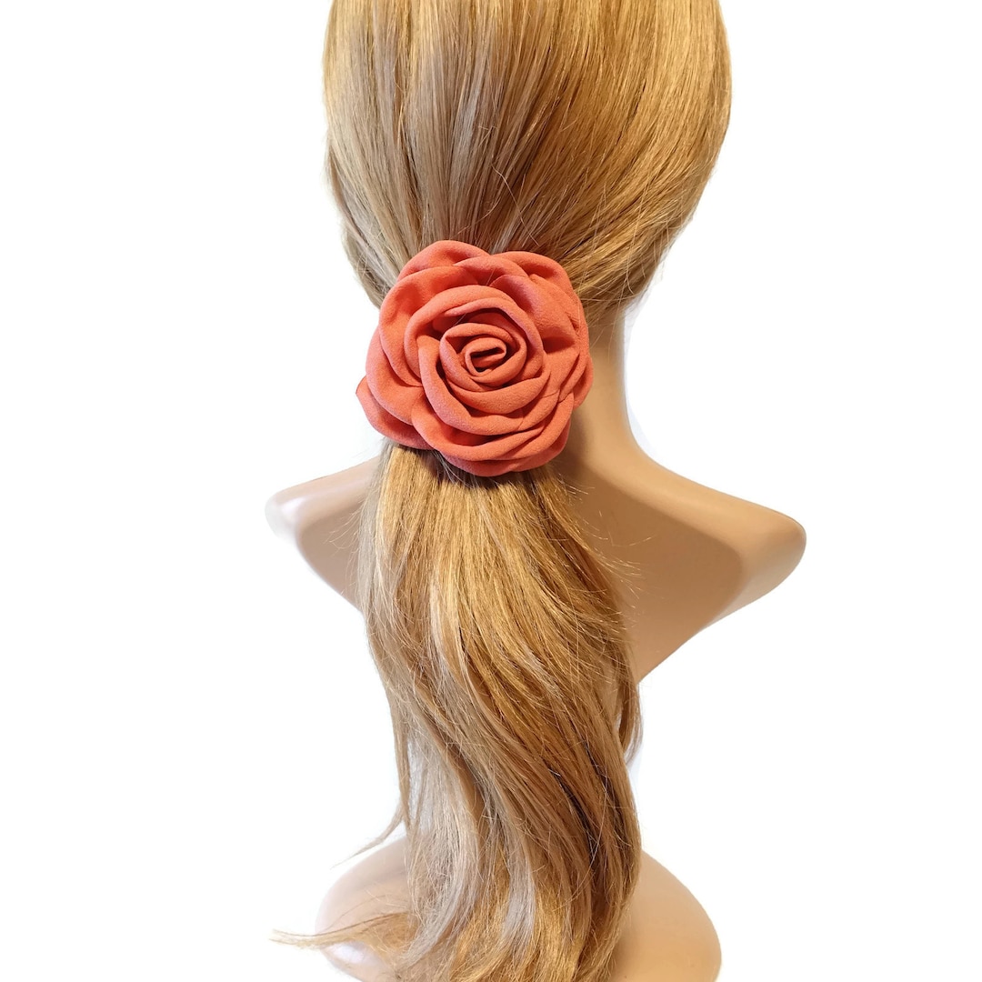 Rose Ponytail Holder Linen Blend Discolored Petal Flower Hair Ties ...