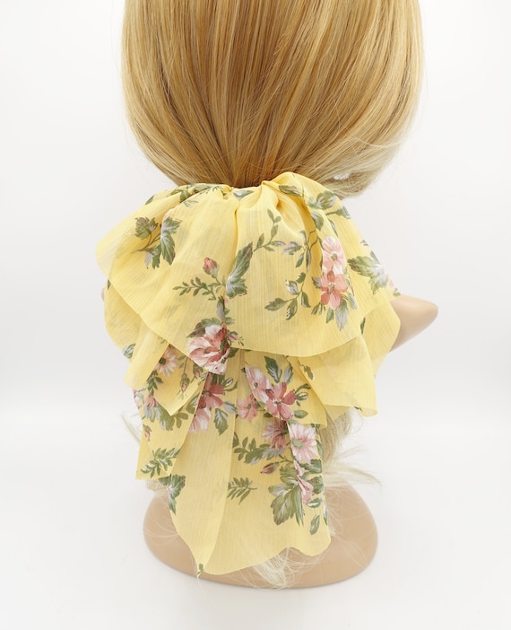 Chiffon Floral Layered Hair Bow Droopy Style Feminine | Etsy