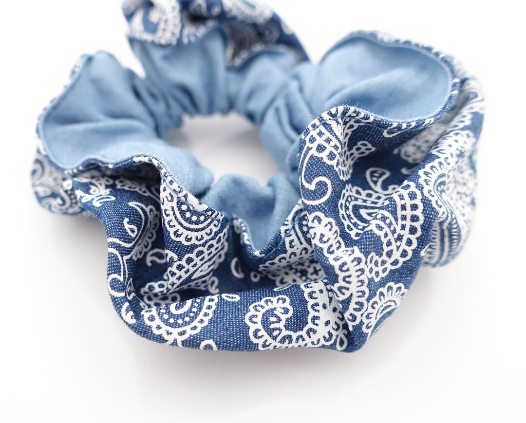 Denim Edge Trim Pattern Print Scrunchy Cotton Hair Scrunchies for Women ...