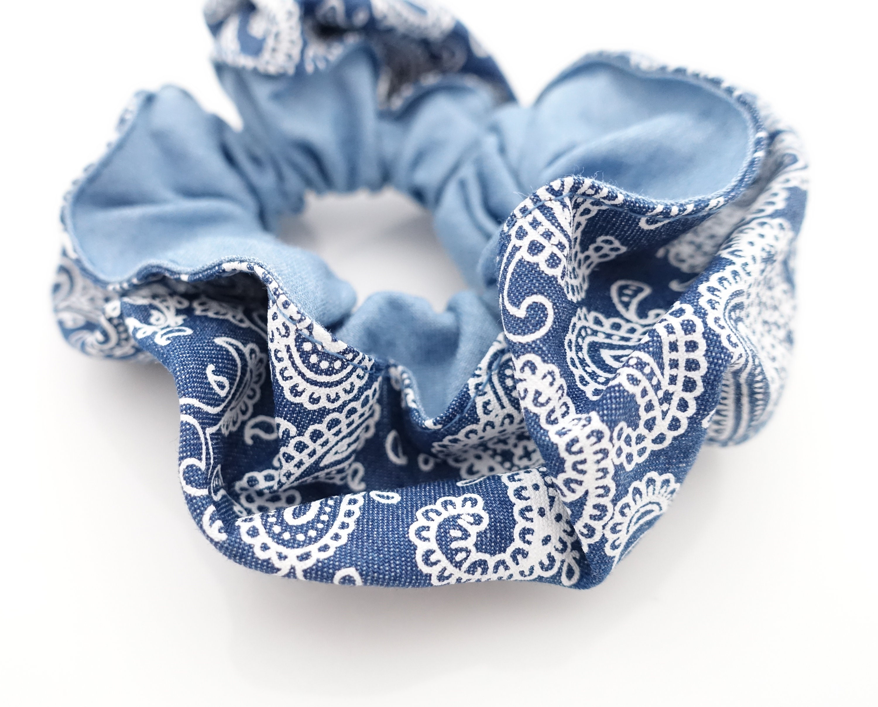 Denim Edge Trim Pattern Print Scrunchy Cotton Hair Scrunchies | Etsy