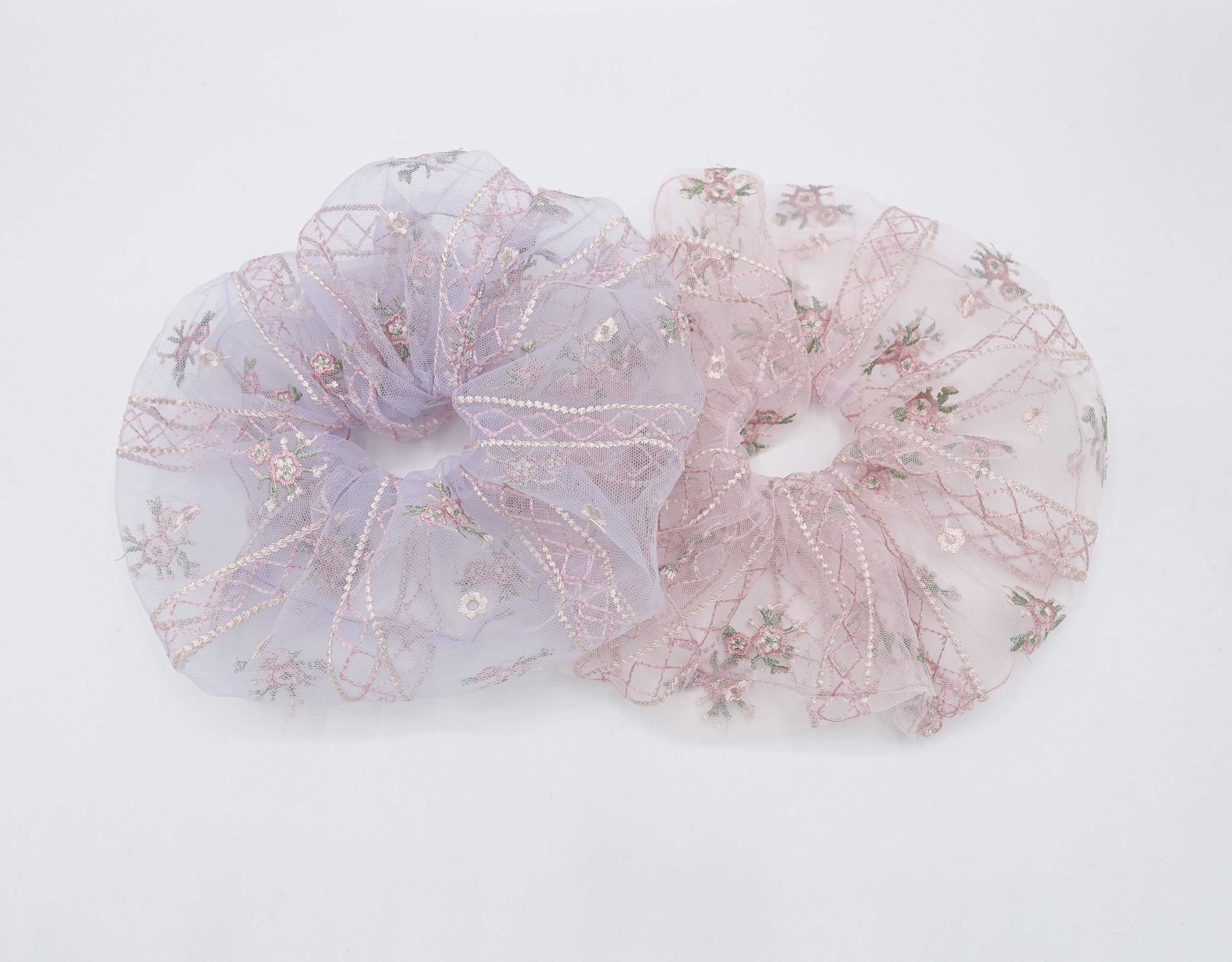 Flower Embroidered Tulle Scrunchies Mesh Oversized Hair - Etsy