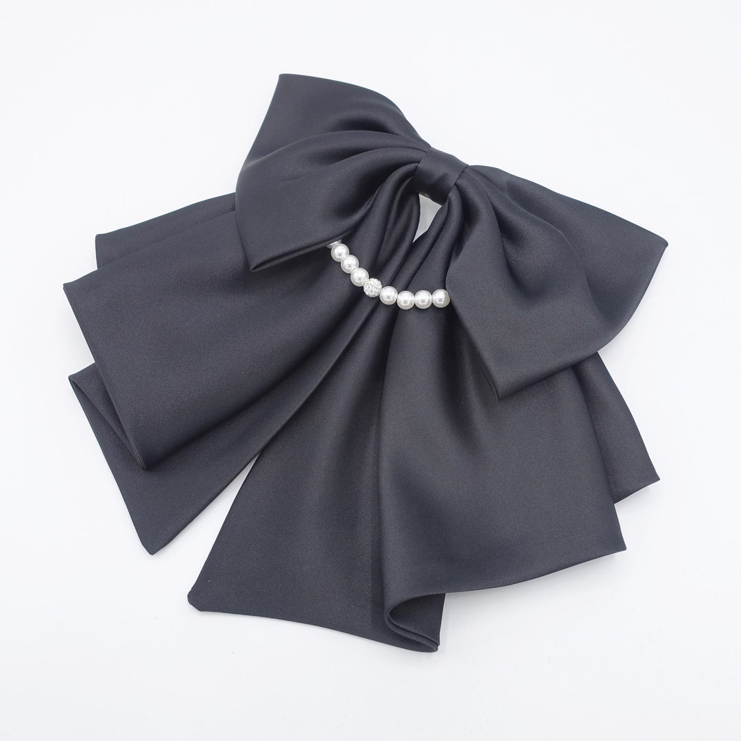 Classic Satin Hair Bow, Pearl Necklace Hair Bow, Jeweled Hair Bow for ...
