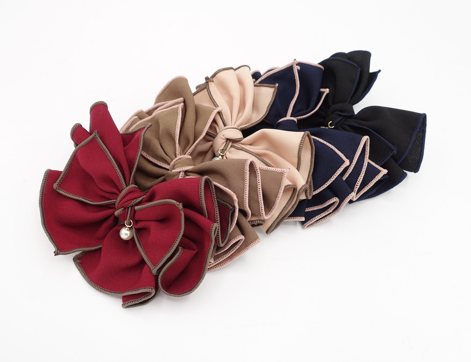 Double Colored Edge Hair Bow Pleated Women Hair Accessory - Etsy