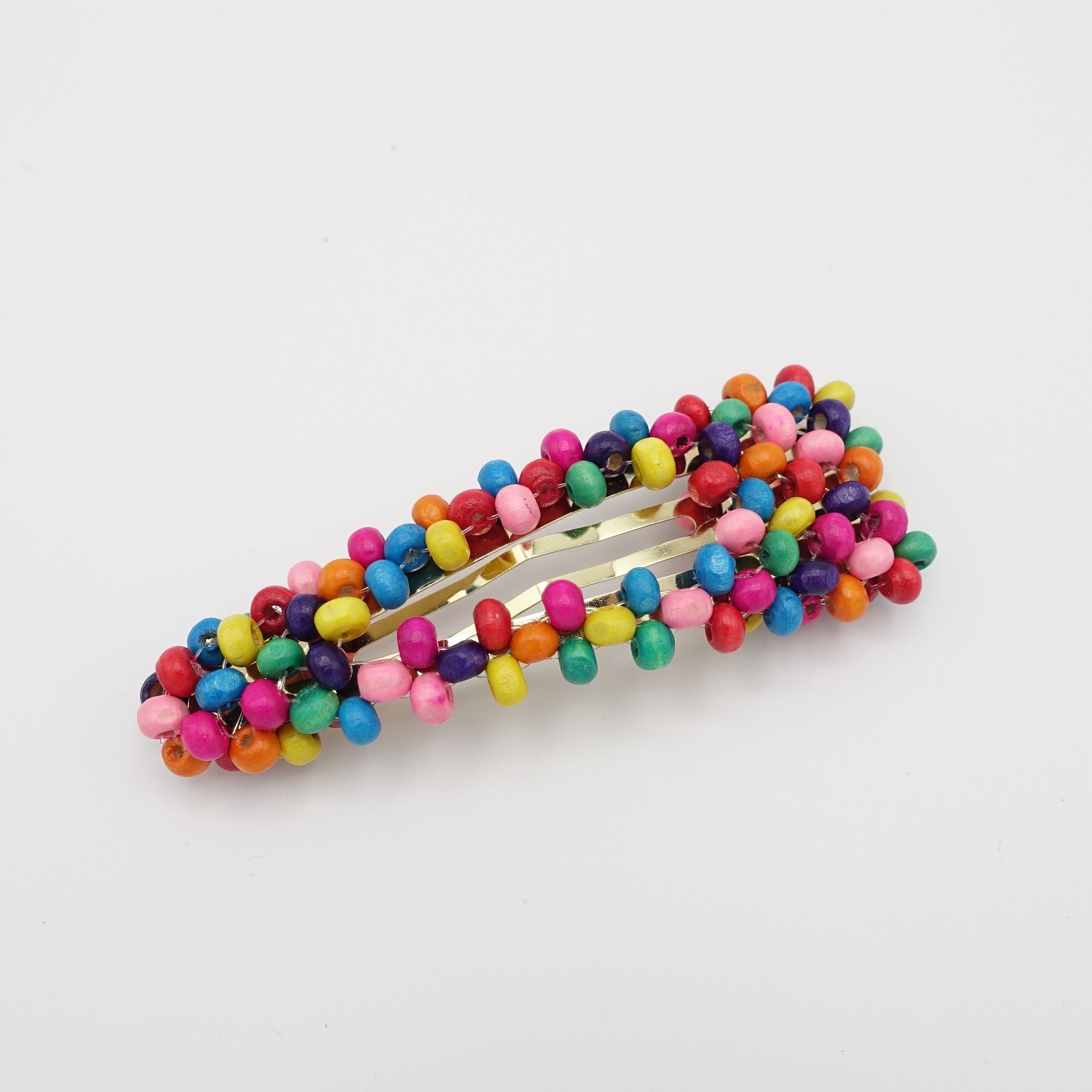 Rainbow Crystal Beaded Snap Clip Wood Embellished Hair Clip - Etsy
