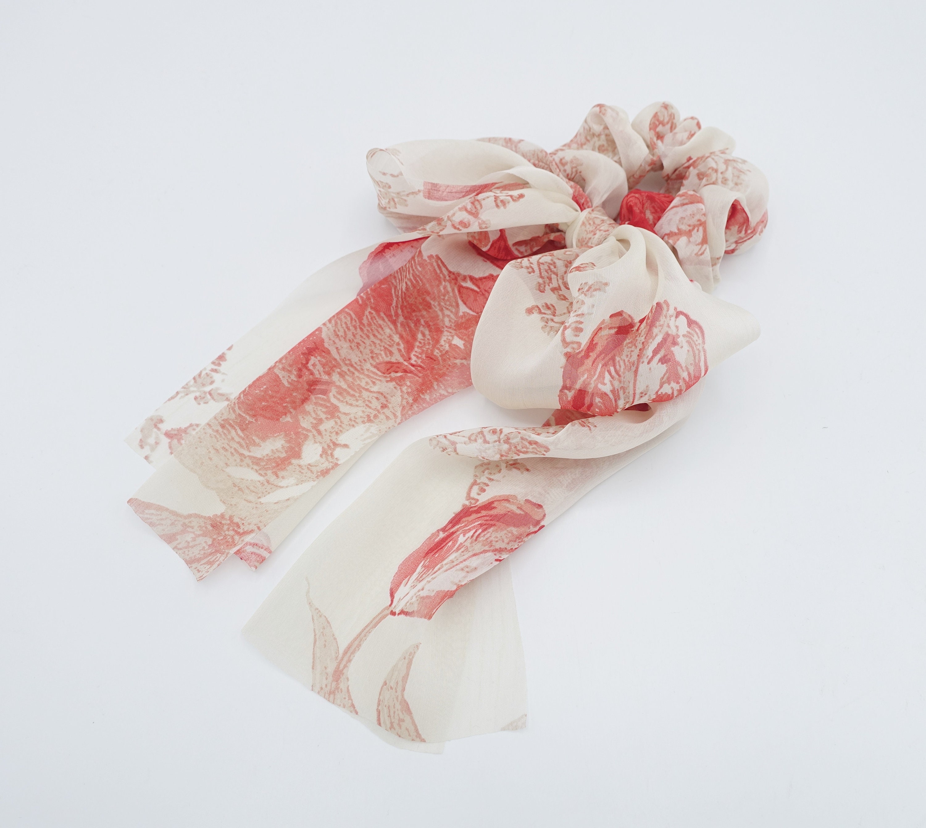 Big Flower Print Chiffon Scarf Scrunchies Bow Knot Hair Elastic ...