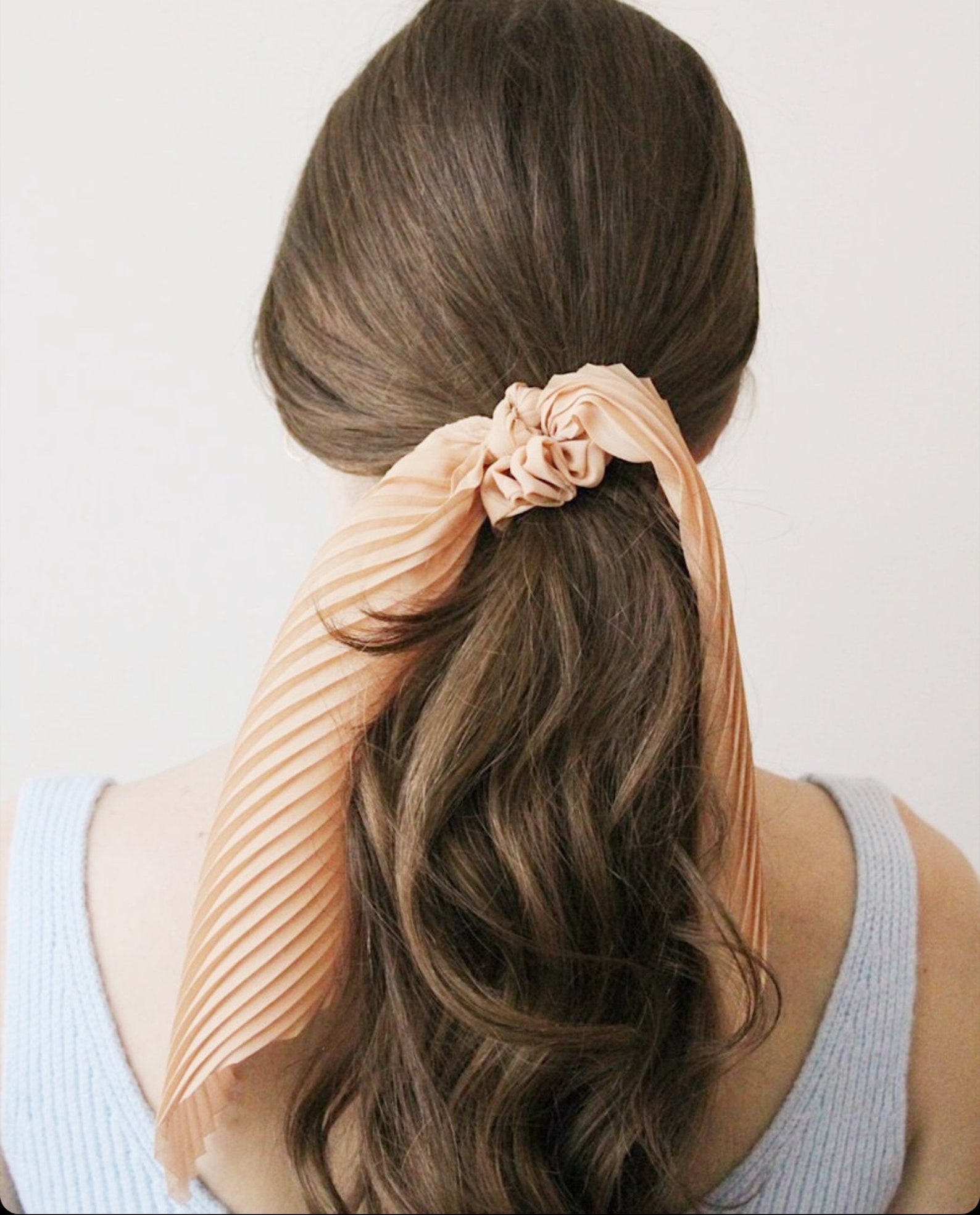 Pleated Scrunchies Chiffon Bow Long Tail Scarf Hair Tie Scrunchie Women ...