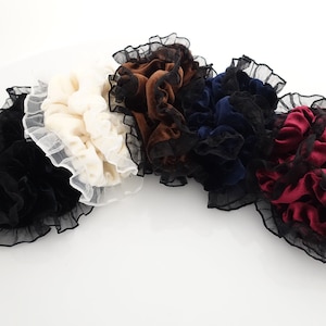 Mesh Trim Decorated Velvet Scrunchies Organdy Fabric Pretty Hair ...