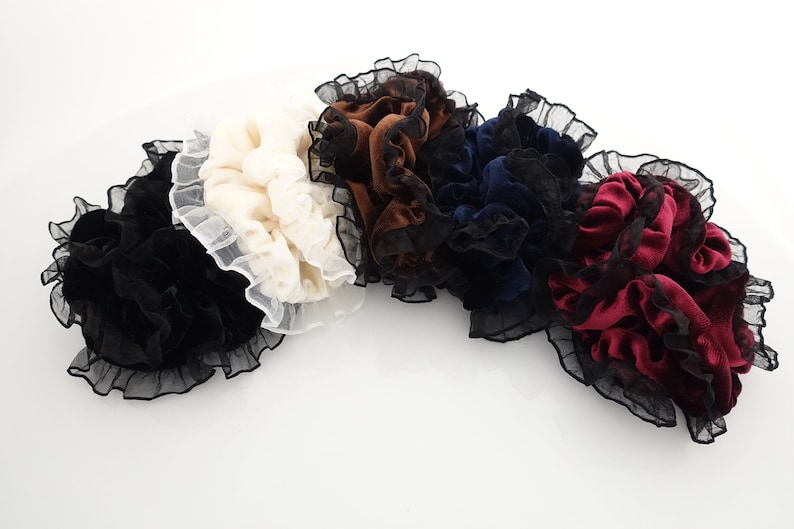 Mesh Trim Decorated Velvet Scrunchies Organdy Fabric Pretty - Etsy