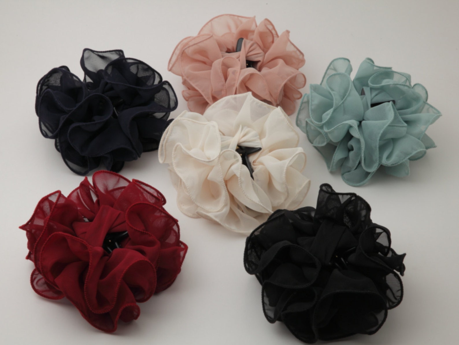 Chiffon Ruffle Flower Hair Claw: Solid Color Hair Clip - Etsy